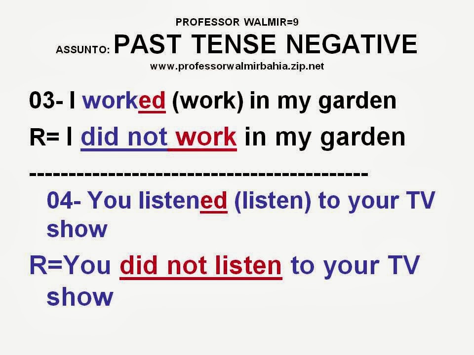 PROFESSOR WALMIR BAHIA - ENGLISH 3: Past Tense Negative Form Regular Verb