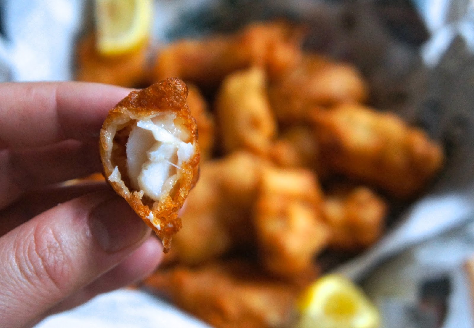 Notes of Bacon: Beer battered cod bites with tartare sauce