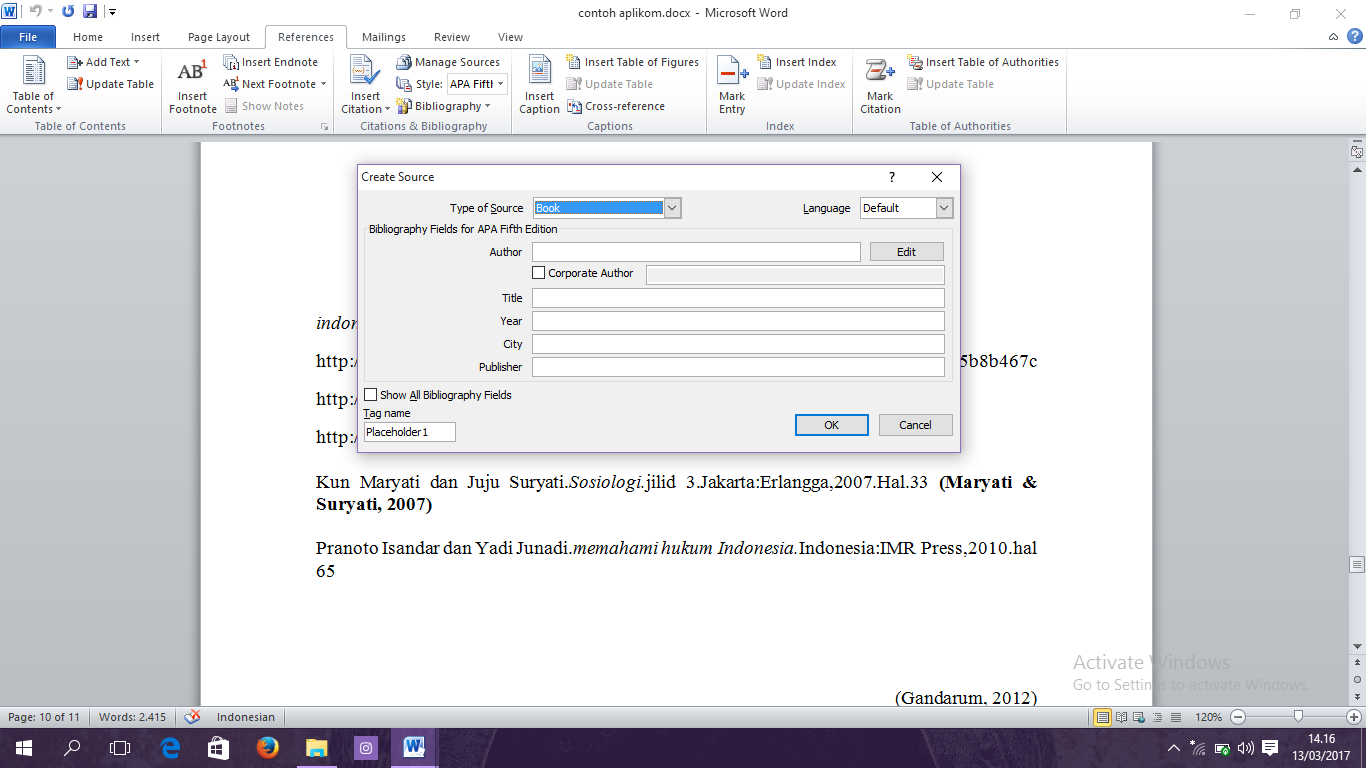 CARA MEMBUAT BODY NOTE DAN DAFTAR PUSTAKA PADA MS. WORD