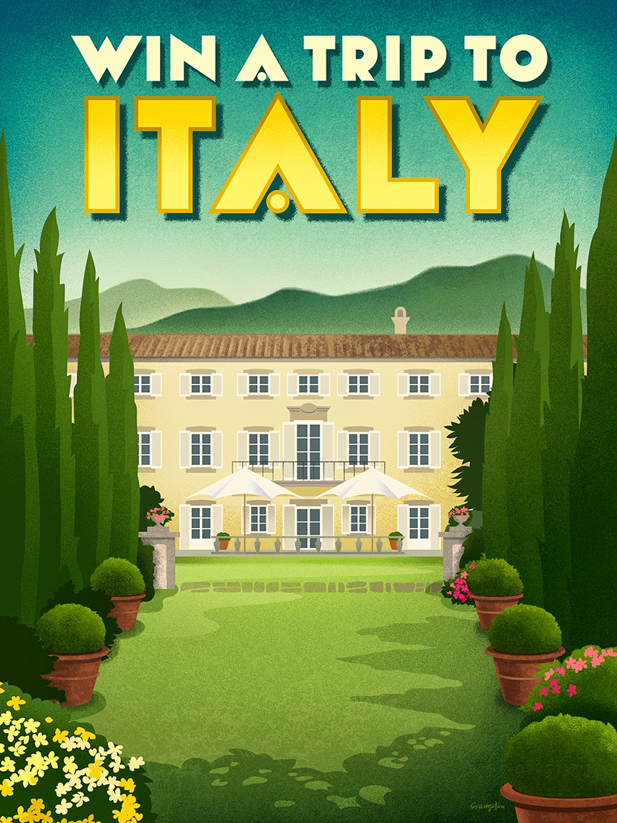 RETRO ILLUSTRATION: Vintage style Italian Villa Poster for Jovial Foods.