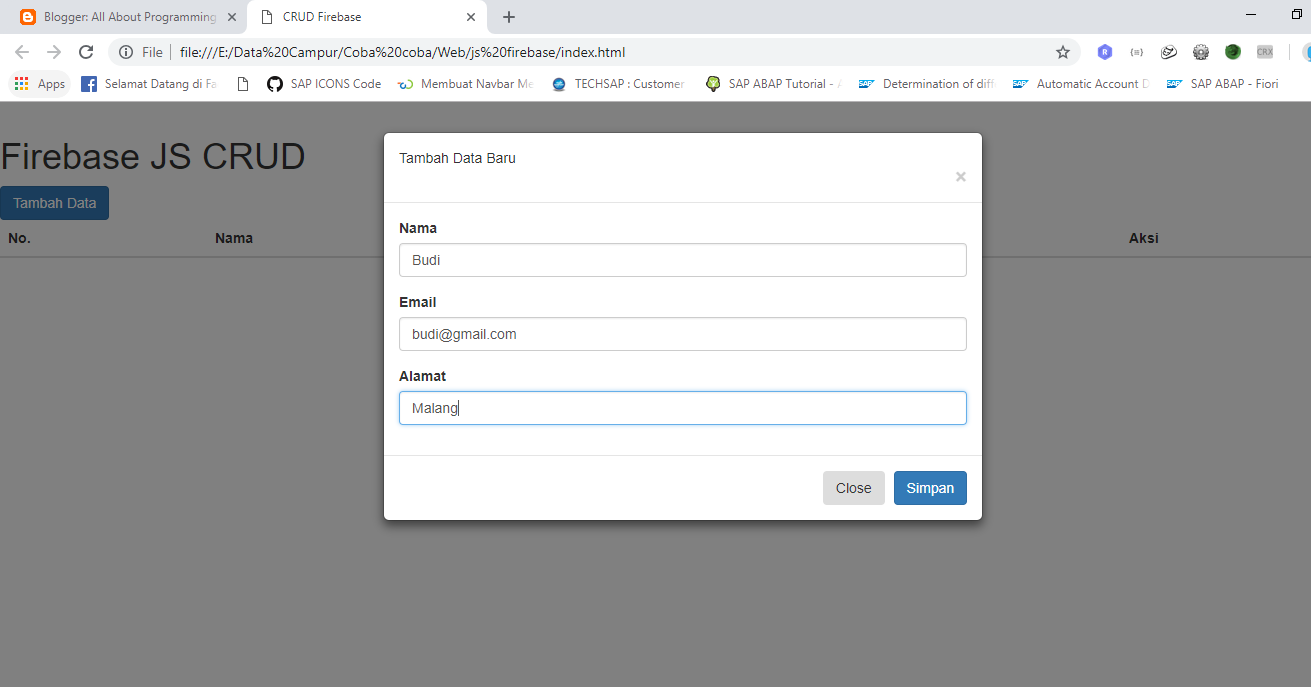 Membuat CRUD Sederhana Dengan Firebase Javascript dan Bootstrap