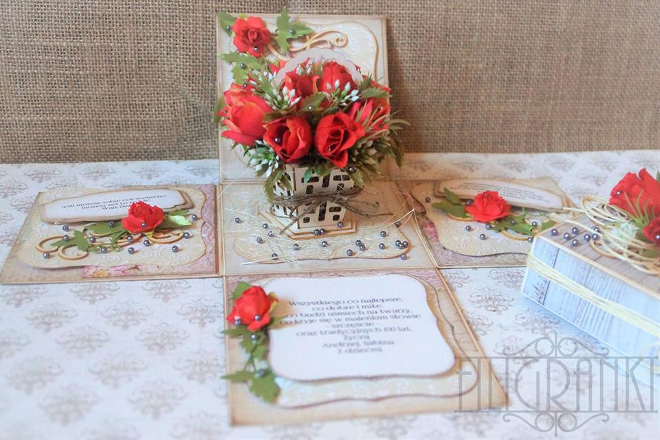 FILIGRANKI: Exploding box z koszem kwiatów