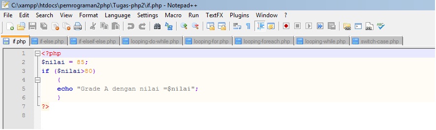 Ari Pratitasari: If, if..else, dan if..elseif - Notepad++