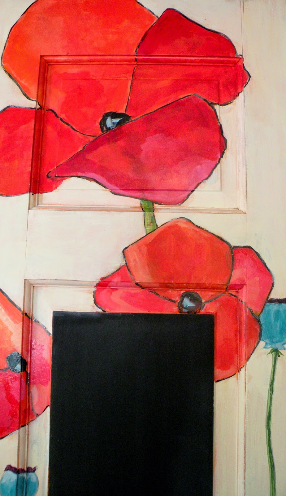 ART FOR LIFE: "POPPY CHALKBOARD DOOR" ORIGINAL ACRYLIC ON 3 PANEL SOLID ...