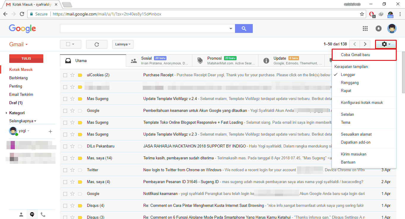 Cara Mengaktifkan Tampilan Gmail Terbaru - Serupa Me