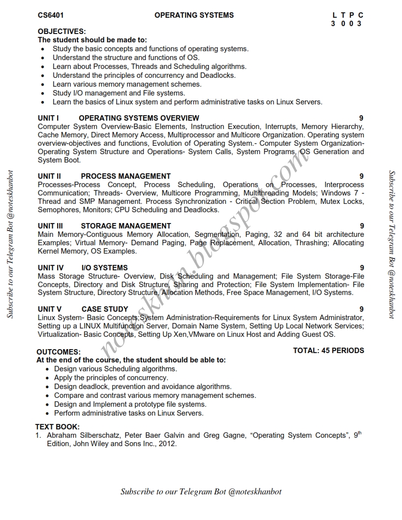 Cs6401 Operating Systems Syllabus Semester Iv It Btech Anna University Regulation 2013 Anna