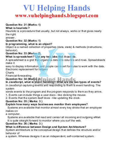 CS101 Solved Long Questions for Final Term - VU Helping Hands