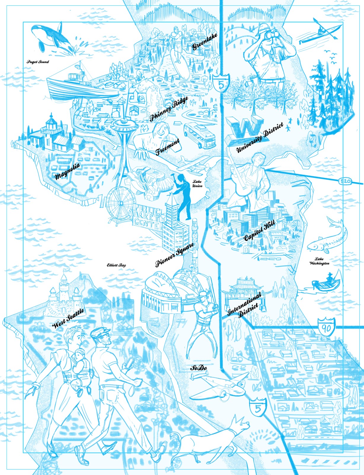 Joseph Laney Illustration: Illustrated map of Seattle