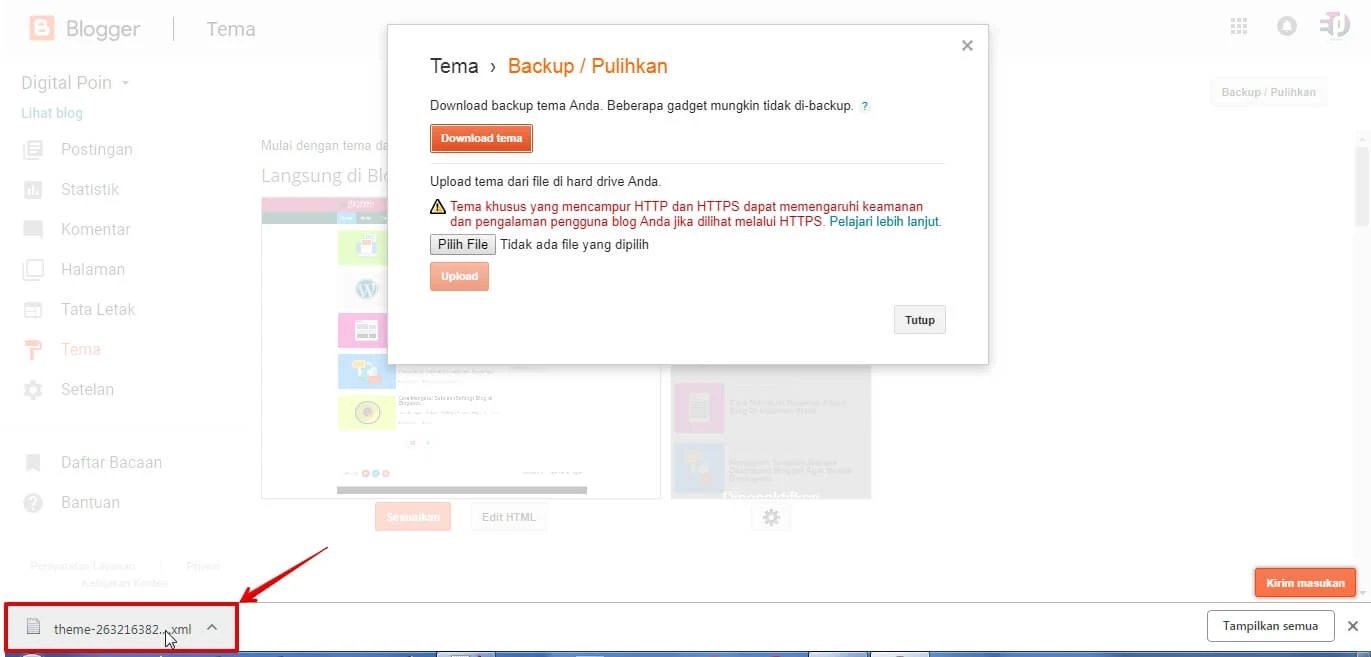 Cara Menyimpan atau Backup Kode Template Blog | Digital Poin