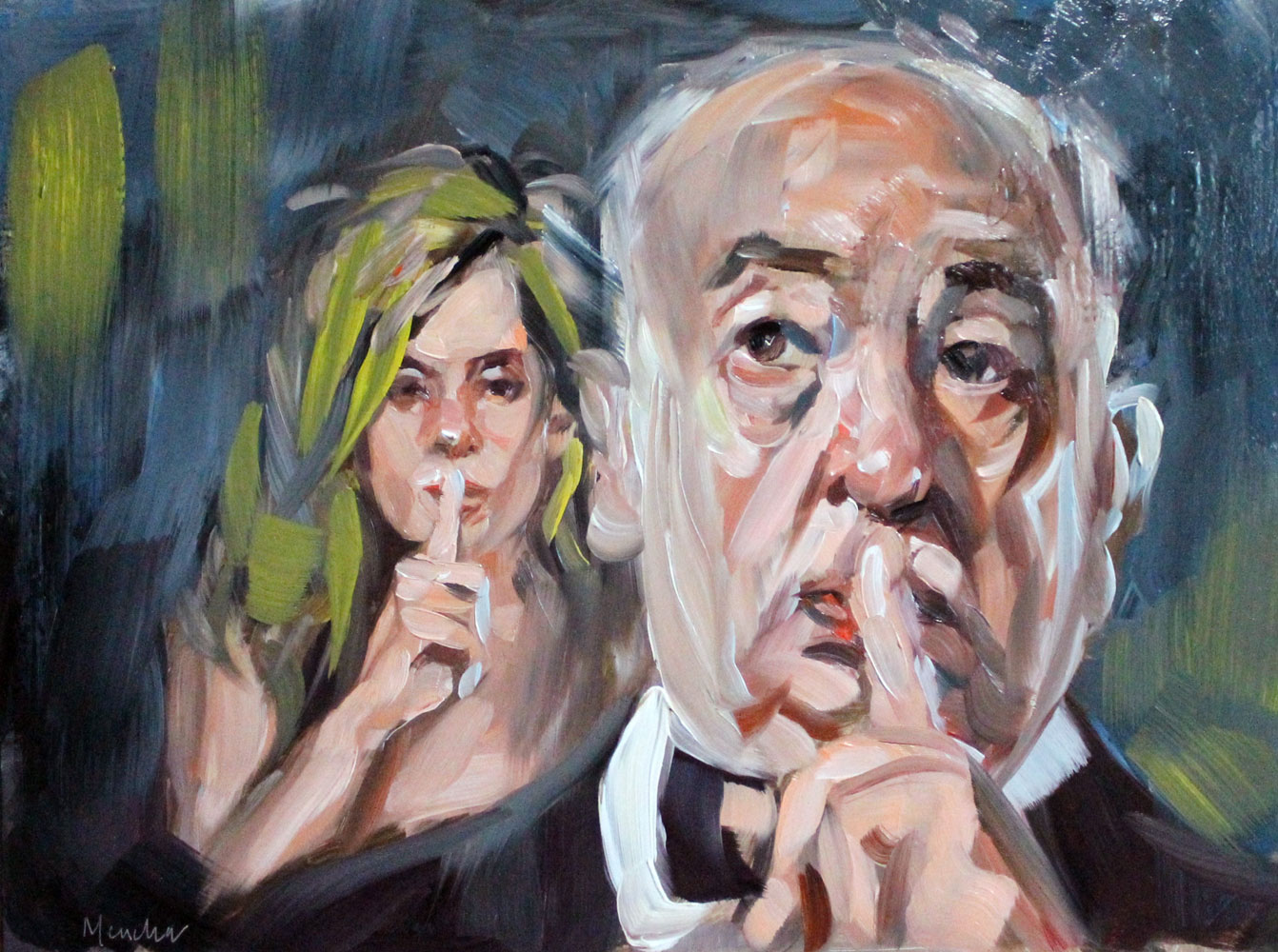 Kenney Mencher: Sssshhhhhhhhhh, (Portrait of Alfred Hitchcock) 9"x12 ...