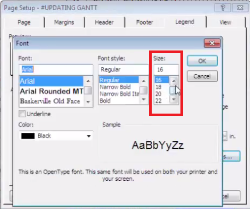 How to adjust the Legend Space in Microsoft Project