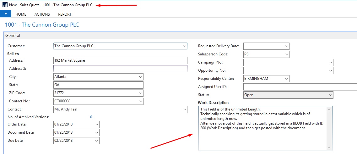 Microsoft Dynamics NAV 2017 - Work Description In Sales.