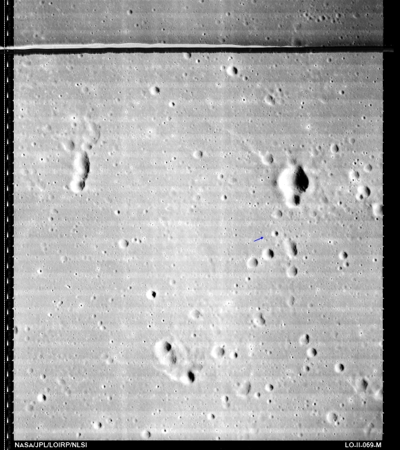 Lunar Pioneer: Ranger 8 impact on 'new' Lunar Orbiter photograph