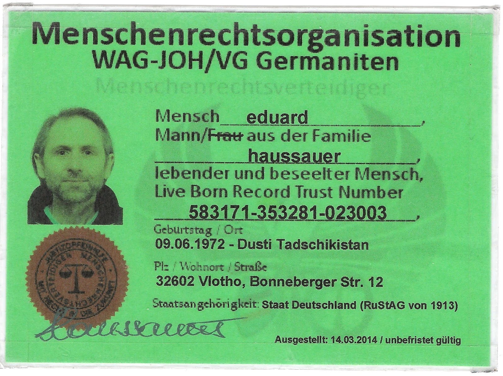 Excalibur - für die Freyheit: Auto zugelassen mit JOH Ausweis