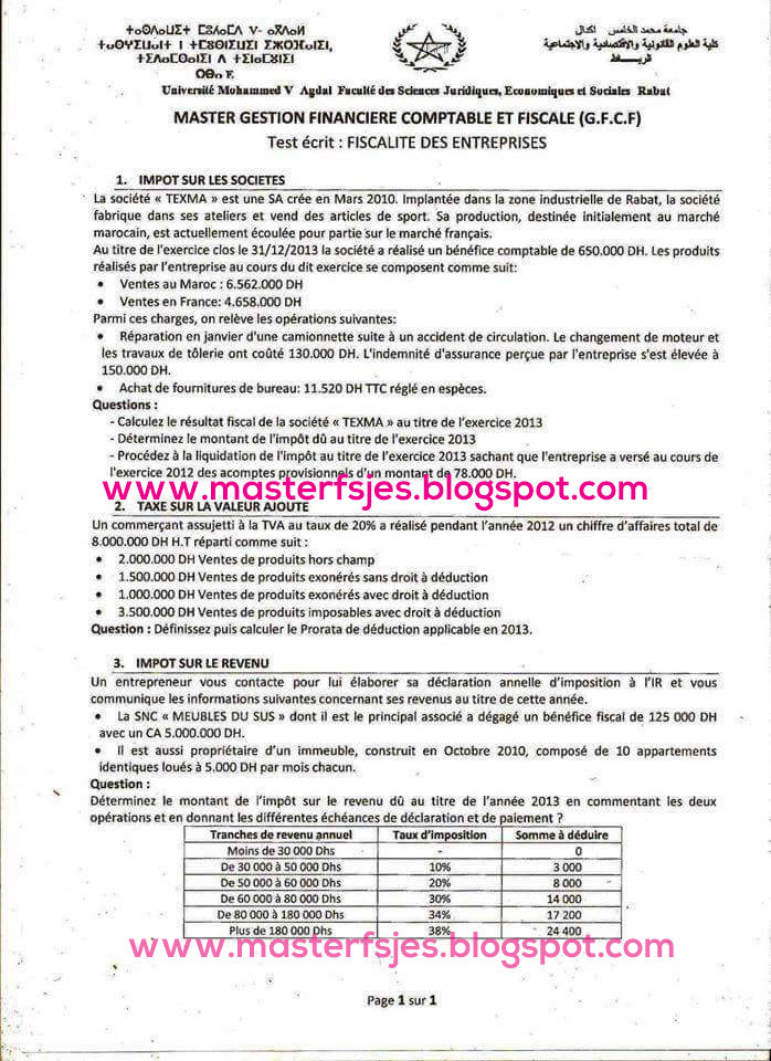 Exemple de Concours Master Gestion Financière Comptable et Fiscale ...