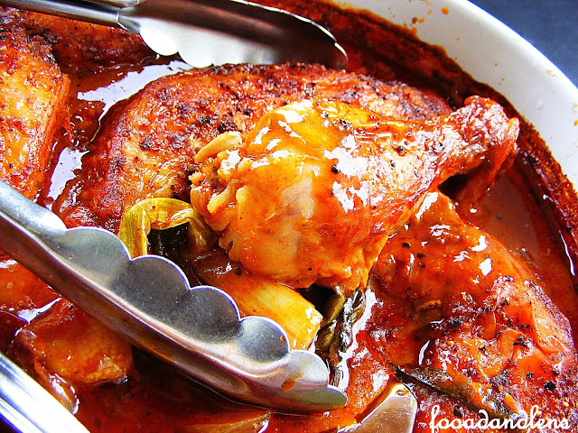 Food and lens: Guajillo chili chicken.