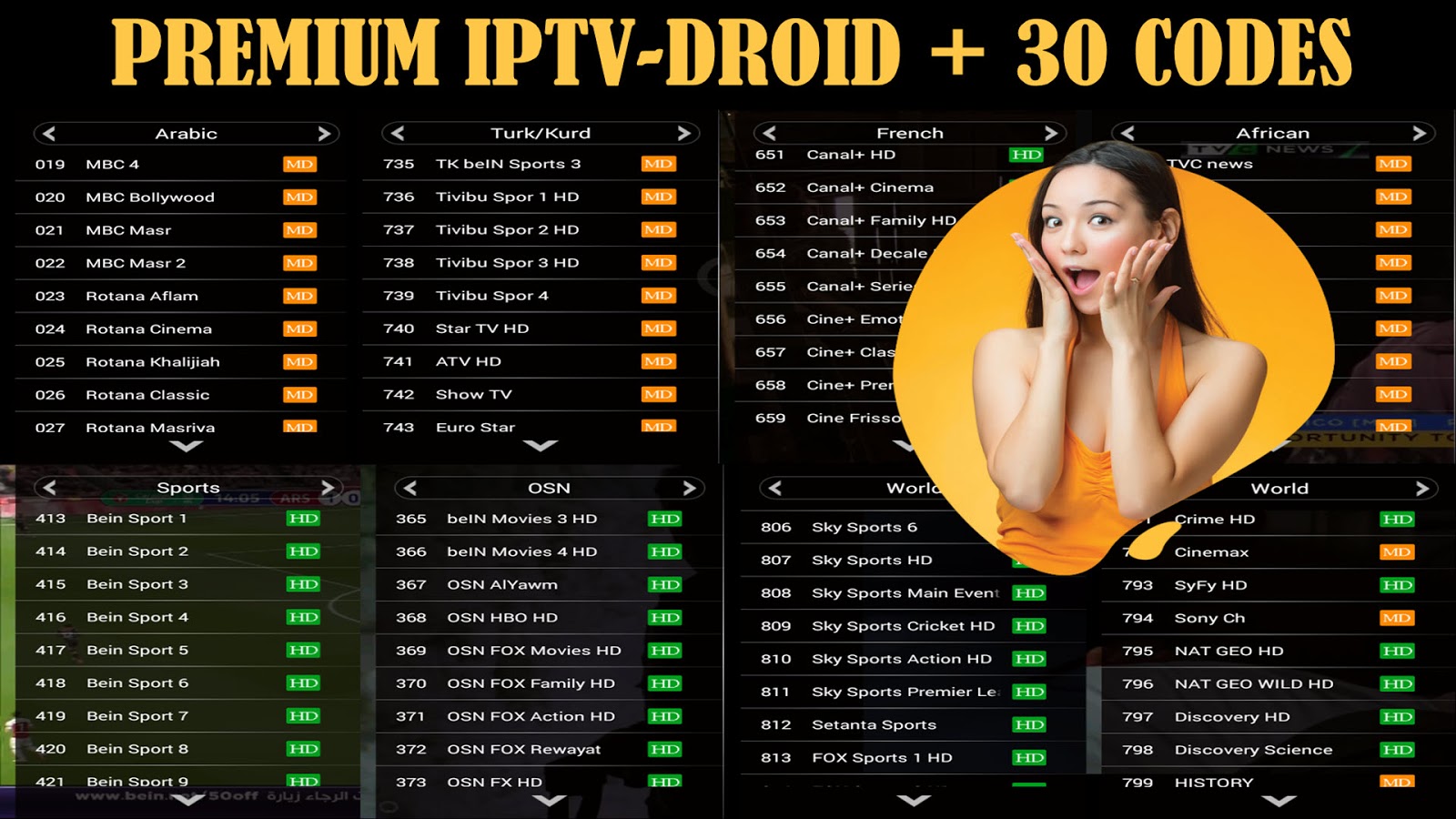 IPTV-DROID PREMIUM IPTV TO WATCH BEST PREMIUM CHANNELS + 30 CODES - IPTV DROID