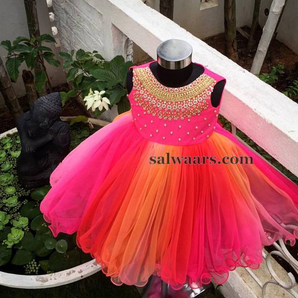 Dual Shade Heavy Frills Frock - Indian Dresses