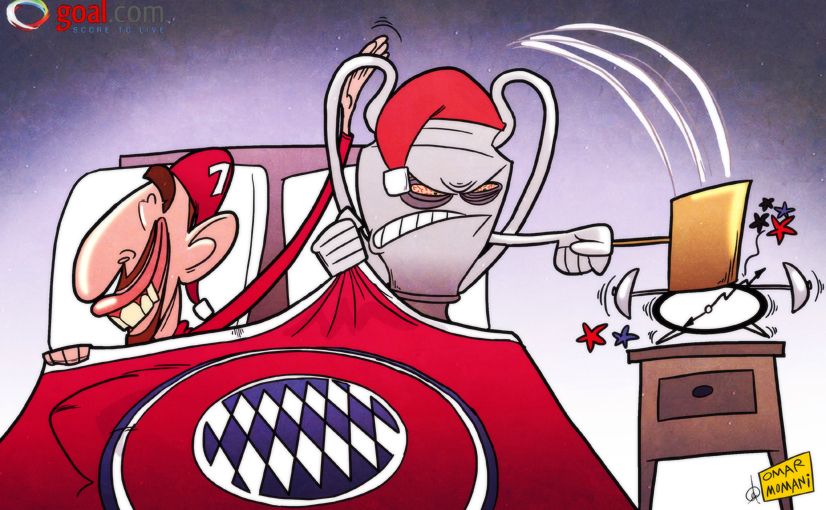 Omar Momani cartoons: Ribery sleeps with Champions League trophy