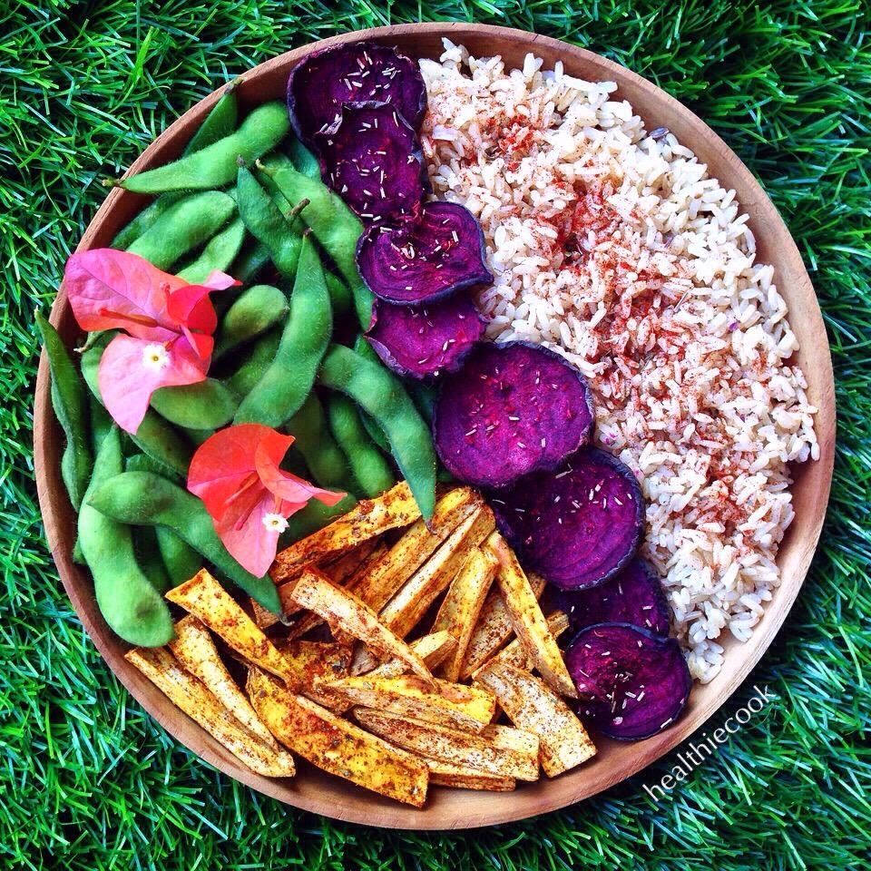 Vegan Rainbow Rice Bowl (ver.1) | Healthiecook