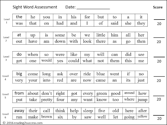 Reading2success: Sight Word Assessment and Practice