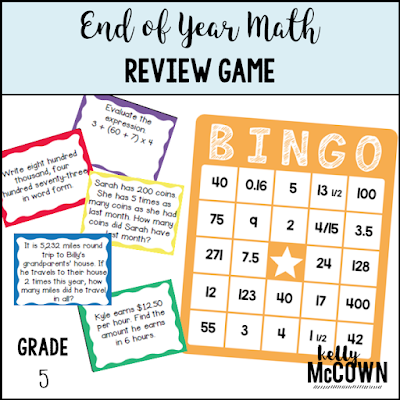Kelly McCown: End of Year Math Review BINGO Game Grade 5
