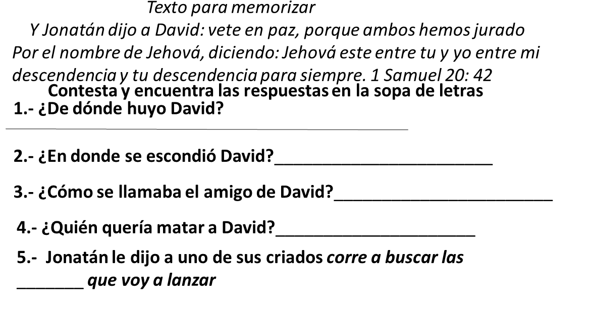 IGLESIA MAR ABIERTO: Clase bíblica para niños -La amistad de David y Jonatán-