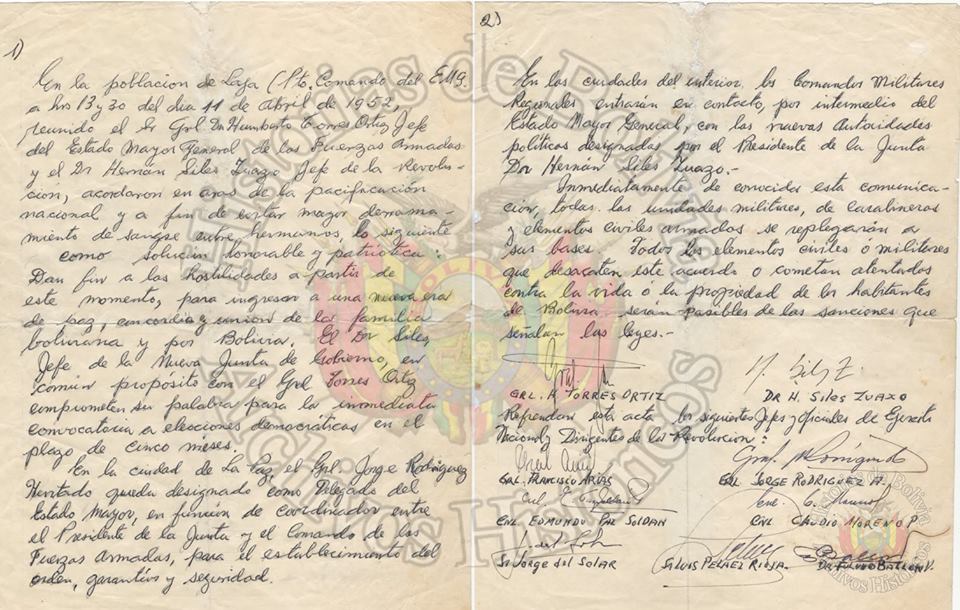 HERNÁN SILES ZUAZO GOBERNANTE INTERINO DE LA NACIÓN - EL ACTA DE LAJA ...