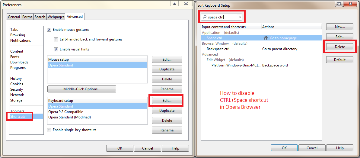Disable Ctrl+Space Opera Keyboard Shortcut