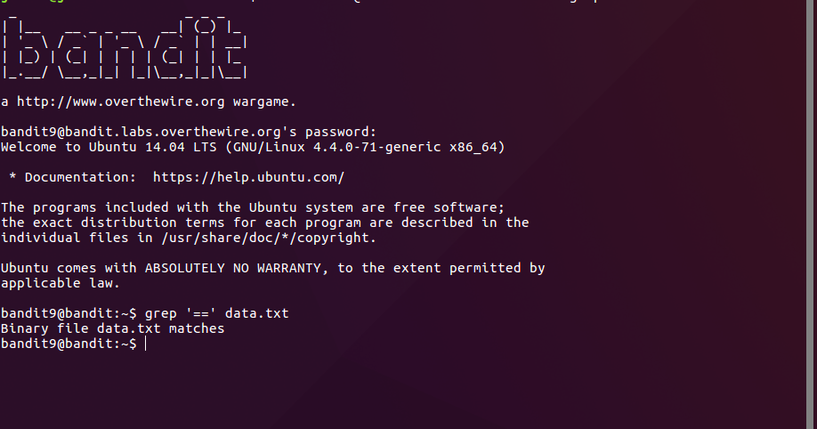 OverTheWire.org Bandit Level 9 -> Level 10