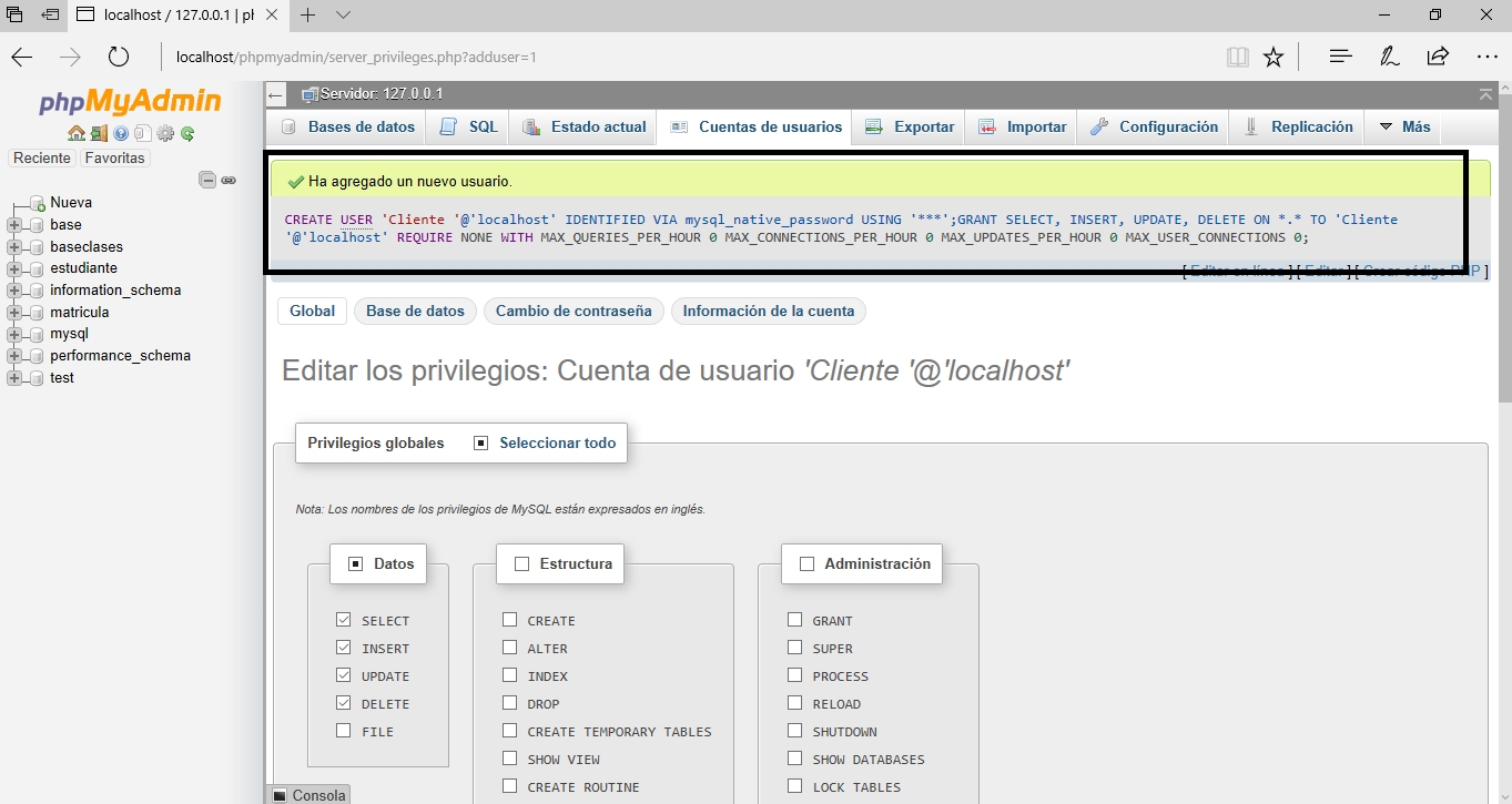 CREAR UN USUARIO EN MYSQL PARA CADA ROL