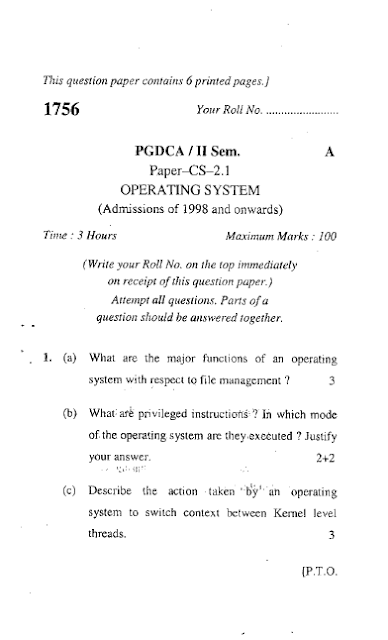GNDU Operating System PGDCA II Semester 2012 Question Paper ...