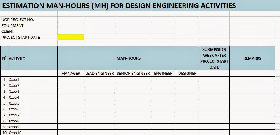 Engineering Calculation Templates: [PM001001] Engineering Hours ...