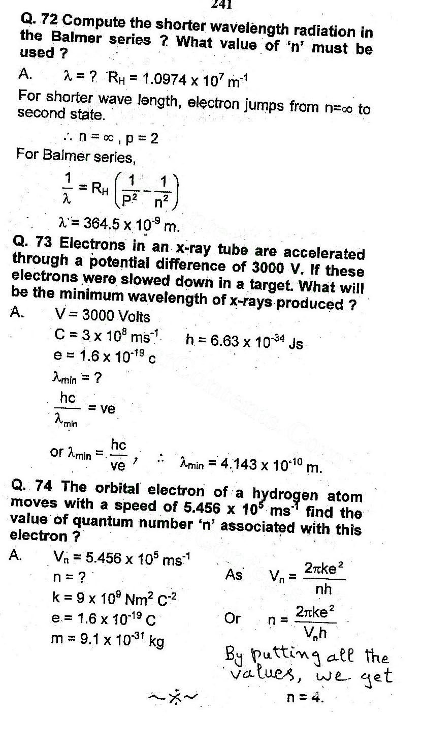 2nd Year Physics Chapter 20 Atomic Spectra Short Questions Notes - Ratta.pk