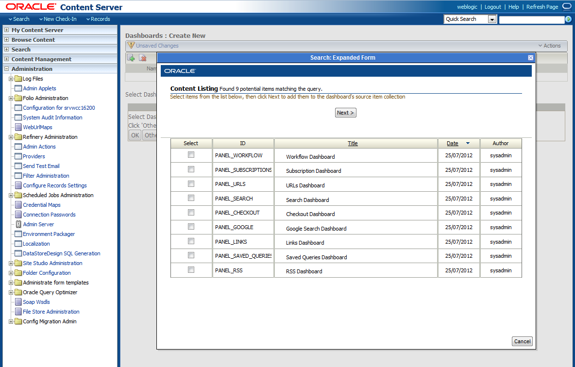 Hostile Coding: Oracle UCM: Dashboard