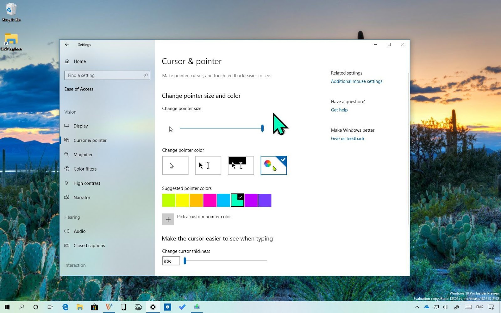 Impostare un colore personalizzato per il puntatore del mouse in Windows 10