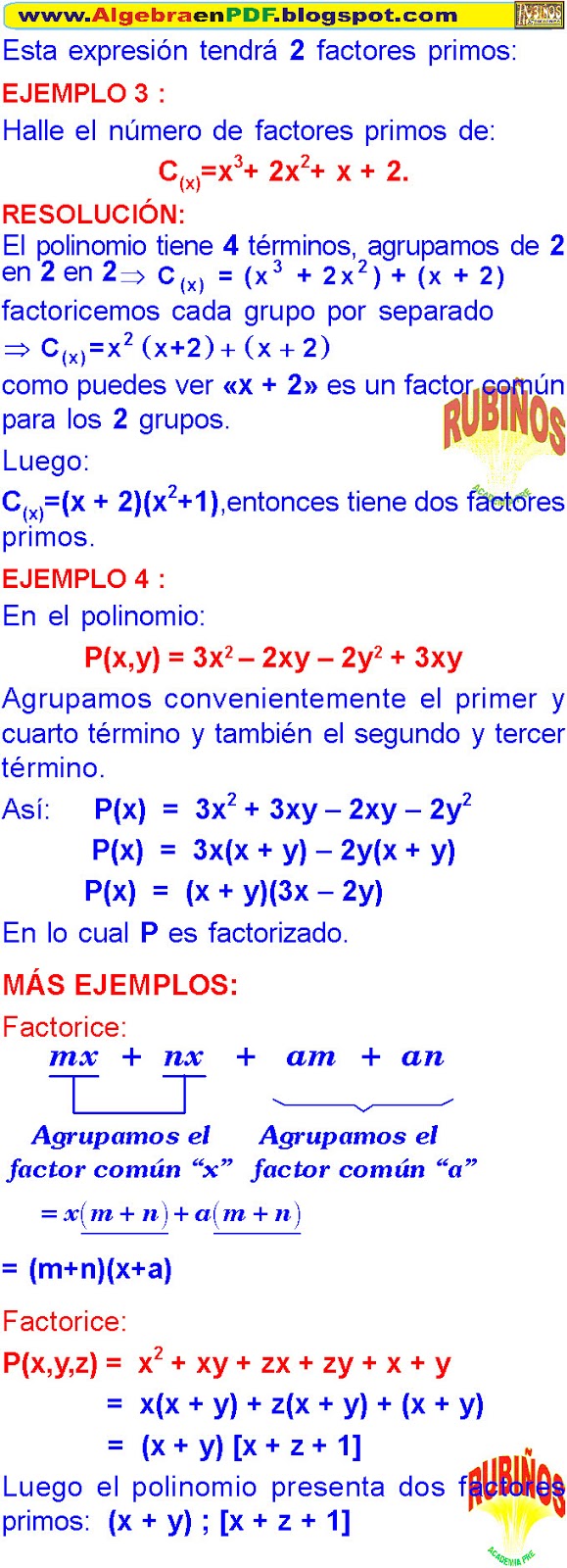 FACTOR COMUN POLINOMIO EJEMPLOS Y EJERCICIOS RESUELTOS DE FACTORIZACION factor-comun-polinomio-ejemplos-y-ejercicios-resueltos-de-factorizacion