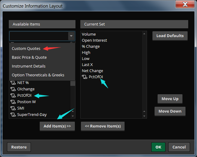 How to add custom column for option info in thinkorswim