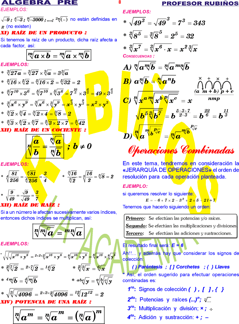 LEYES DE EXPONENTES Y RAICES EJERCICIOS RESUELTOS PASO A PASO PDF