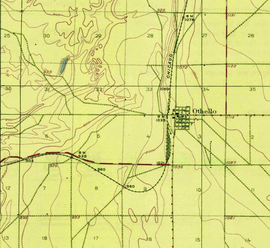 Big Bend Railroad History: 1924 Othello Topo Map