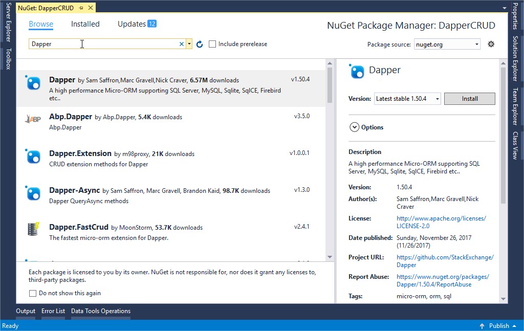 Dot Net Example: CRUD Operations In ASP.NET MVC 5 Using Dapper ORM
