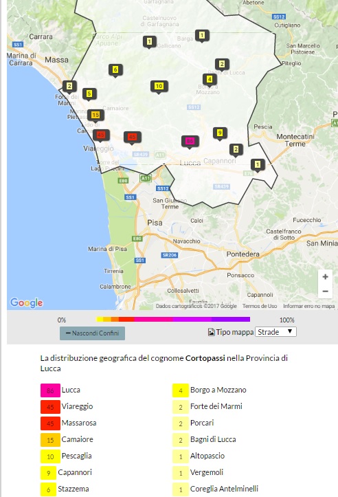 Família Cortopassi: Onde há mais Cortopassi na Itália: