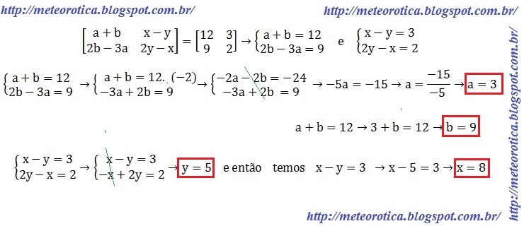M E T E O R O T I C A Exercícios Resolvidos Sobre Igualdade De Matrizes