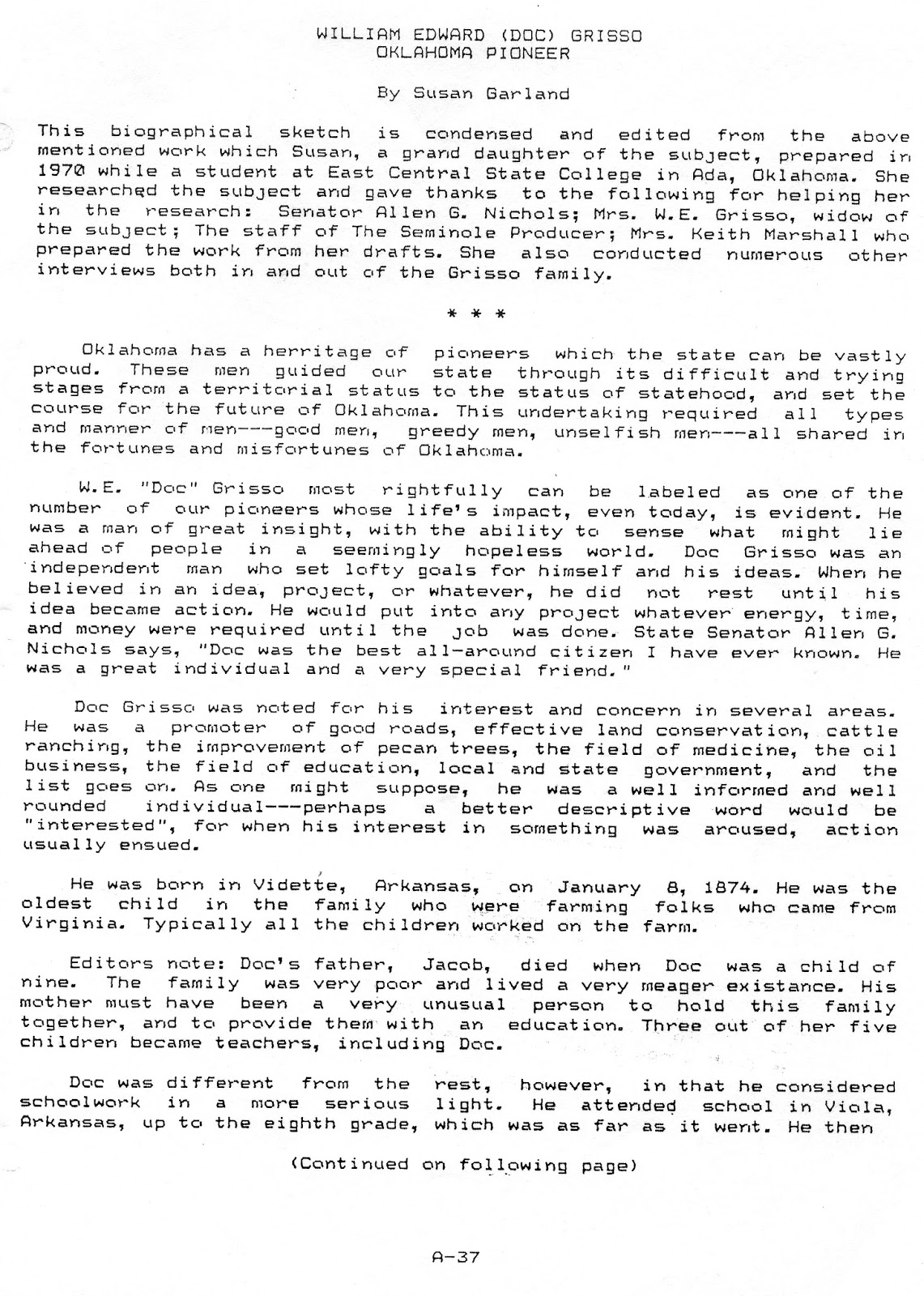 Cousins: William Edward "Doc" Grisso