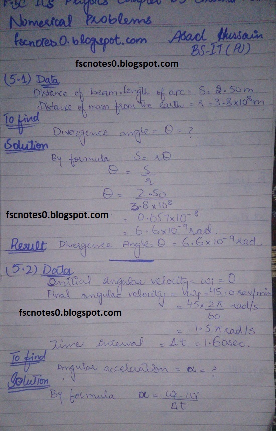 F.Sc ICS Notes: Physics XI: Chapter 5 Circular Motion Numerical Problems
