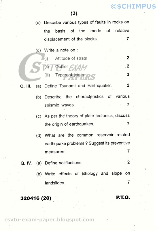 CSVTU EXAM PAPERS: CIVIL 4TH SEM ENGINEERING GEOLOGY APR-MAY 2010 CSVTU EXAM PAPERS: CIVIL 4TH SEM ENGINEERING GEOLOGY APR-MAY 2010