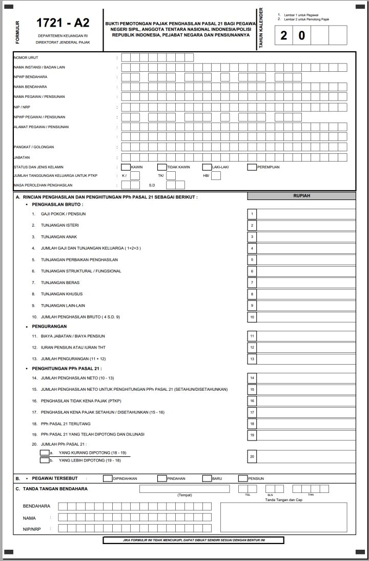 Bukti Potong PPh Formulir 1721 A1 dan 1721 A2 | Semua Tentang Pajak