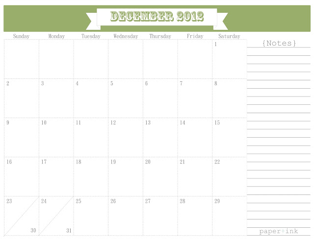 Free Printable Calendars - December 2012