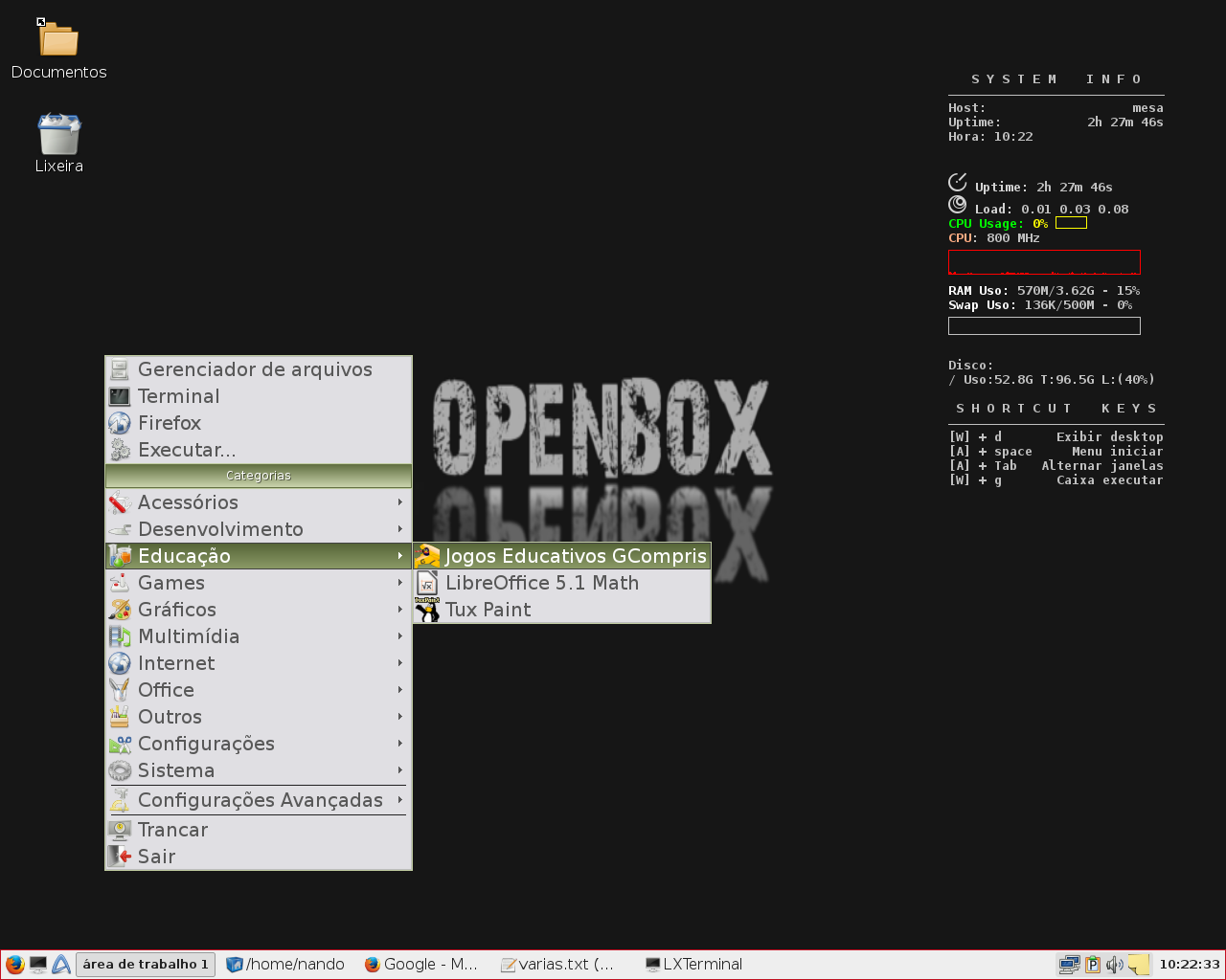 Meu Mundo Tux: Traduzindo o menu Iniciar do Openbox