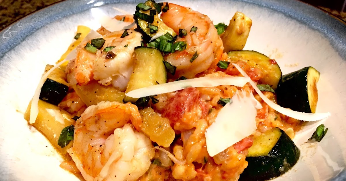 Tomato Basil Risotto with Shrimp and Summer Squash